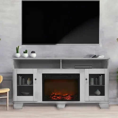 Crisp White Modern 60 Inch Fireplace TV Stand Savona
