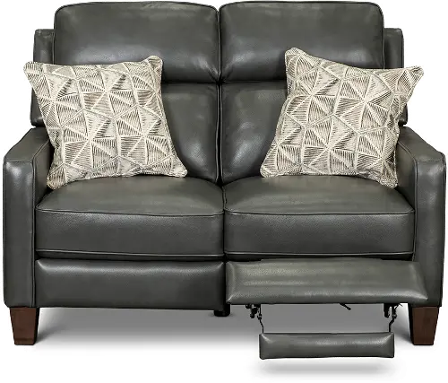 Madrid Smoke Dark Gray Leather Power Reclining Loveseat