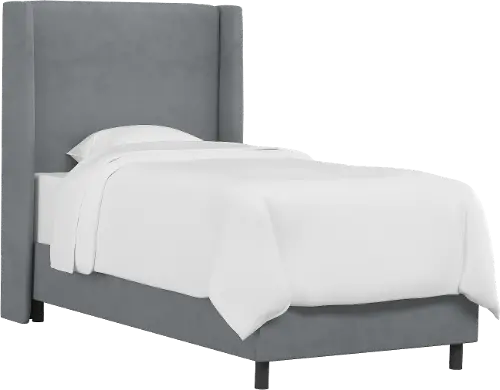 Sloane Velvet Dark Gray Curved Wingback Full Bed Skyline Furniture