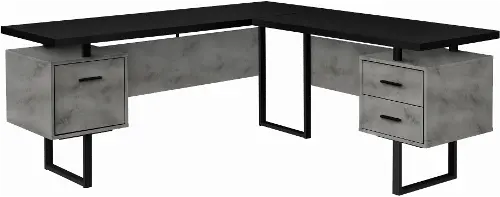 Concrete and Black L Shaped Desk