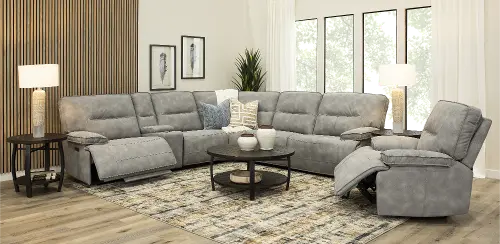 Spartacus Sky Gray 6 Piece Power Reclining Sectional RC Willey