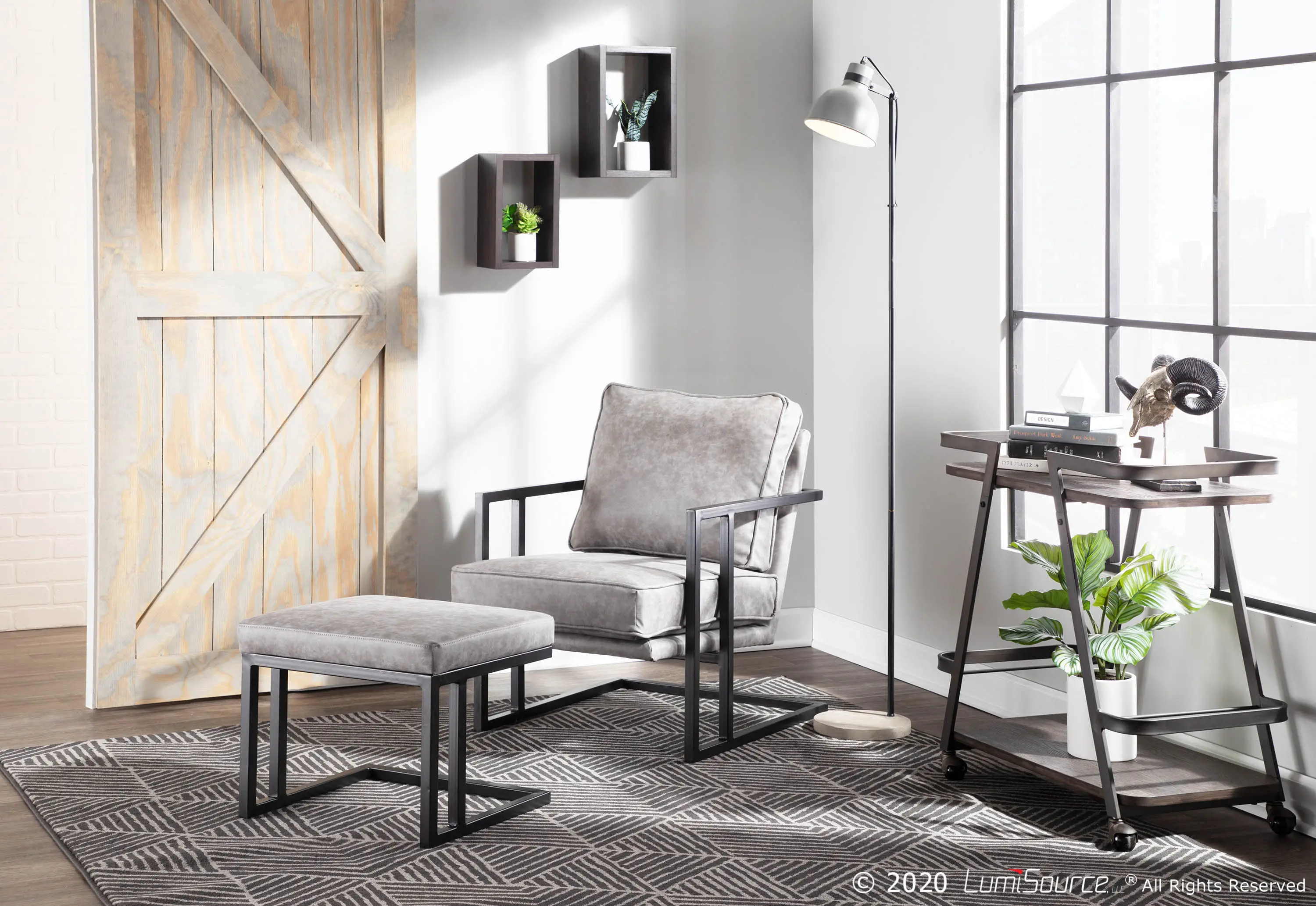 Faux leather lounge chair with ottoman store