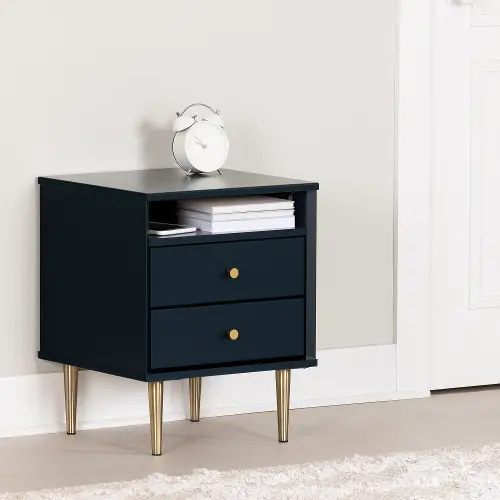 Dylane Navy Blue 2 Drawer Nightstand South Shore