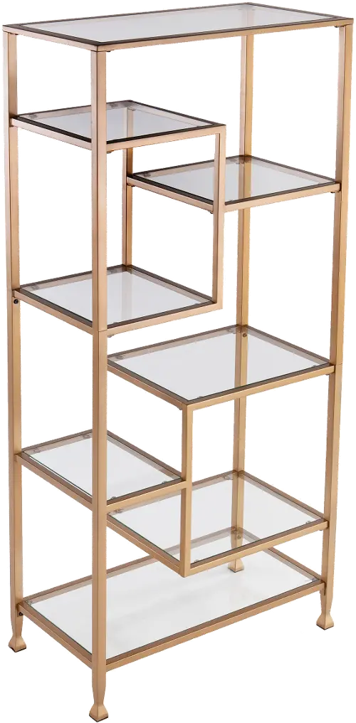 Jaymes Gold Metal Glass Asymmetrical Bookcase