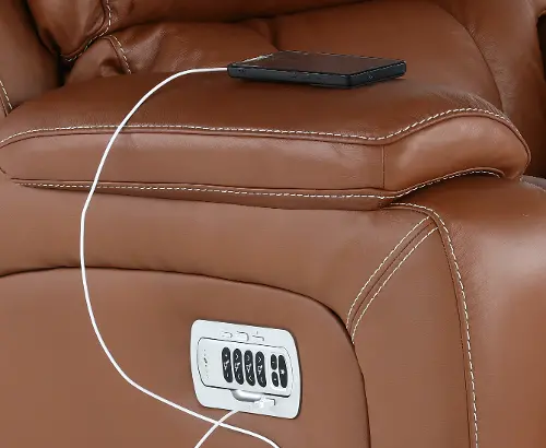 Greyson Caramel Power Rocker Recliner with Headrest and Lumbar RC Willey